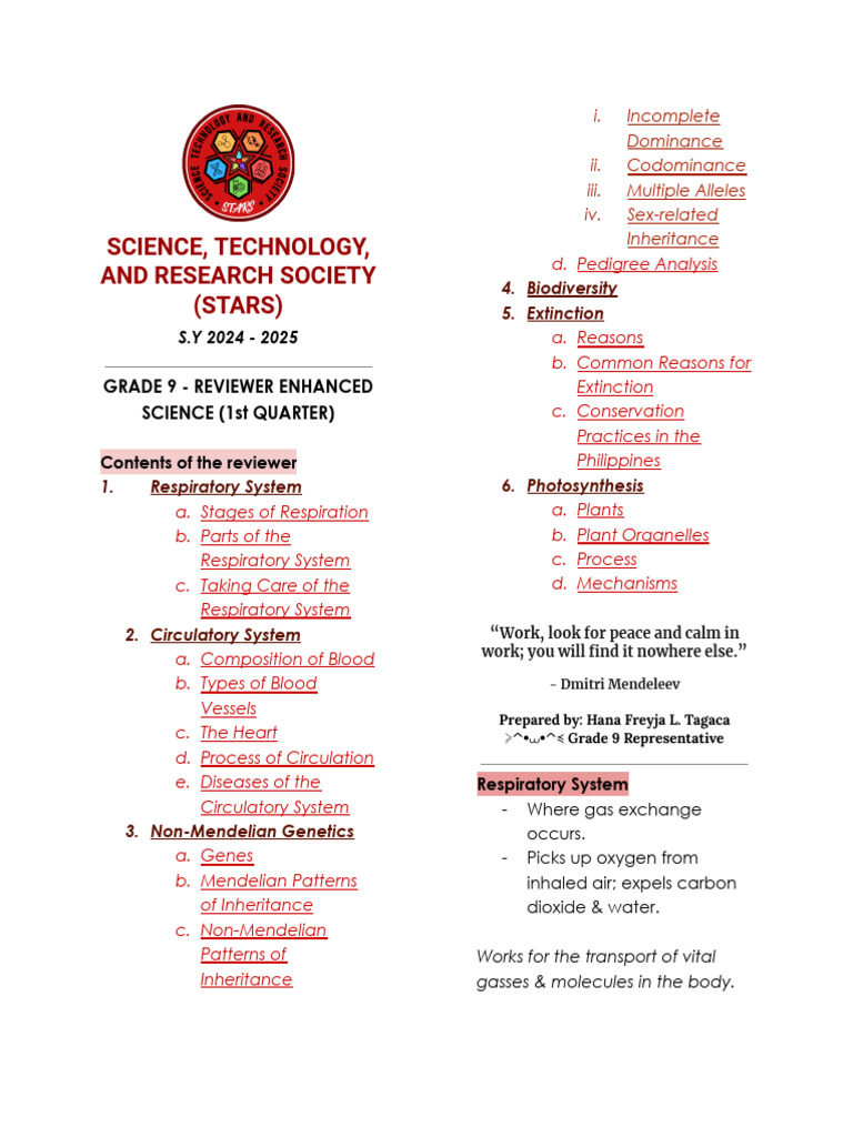 Q1 - G9 Stars Reviewer 24 25 | PDF