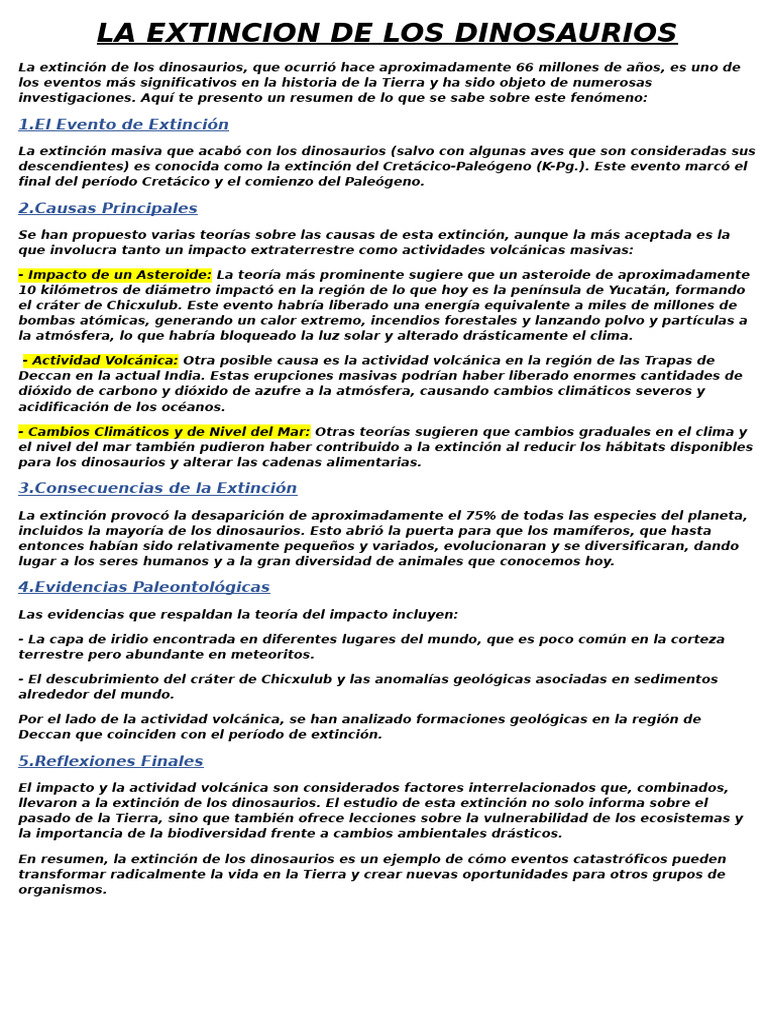 La Extincion de Los Dinosaurios | PDF | Dinosaurios | Ciencias sociales
