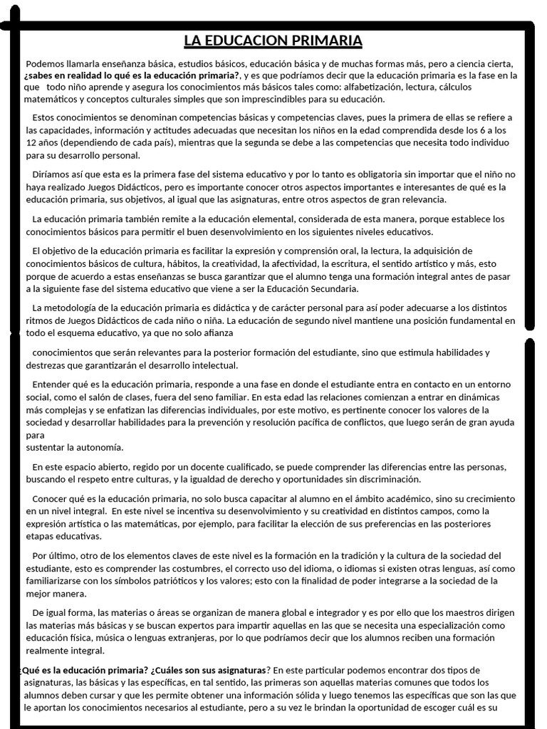 La Educacion Primaria | PDF