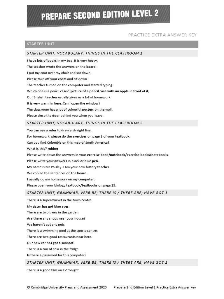 Prepare Level 2 - Practice Extra Answer Key | PDF