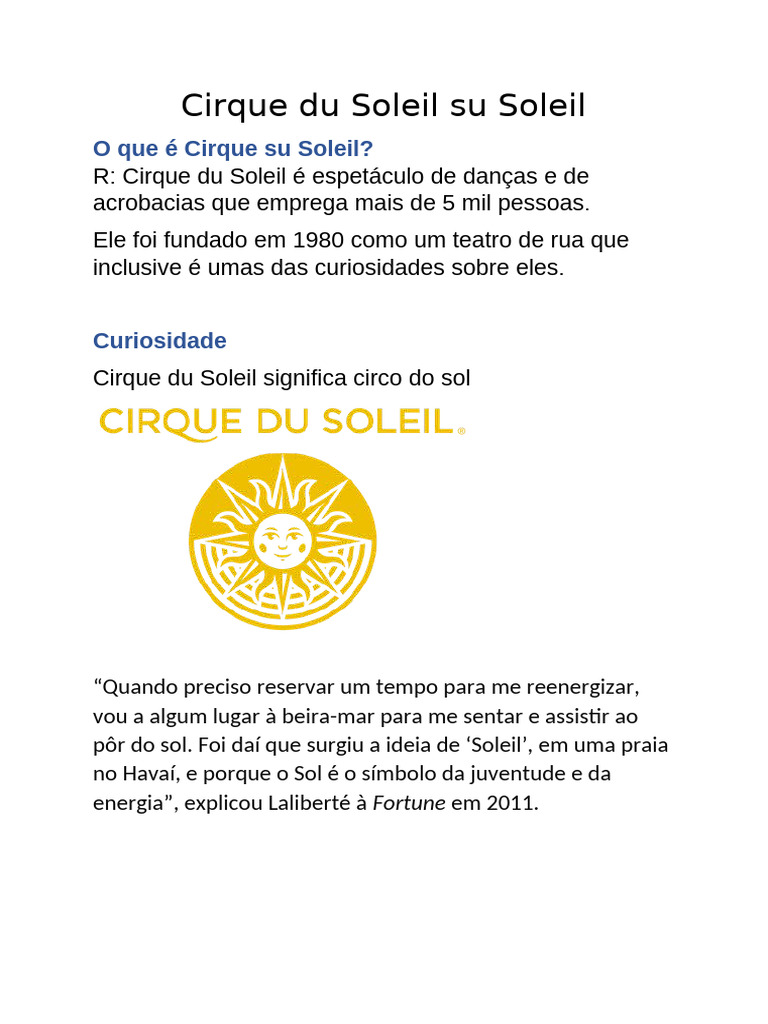 Atividade Cirque Du Soleil | PDF