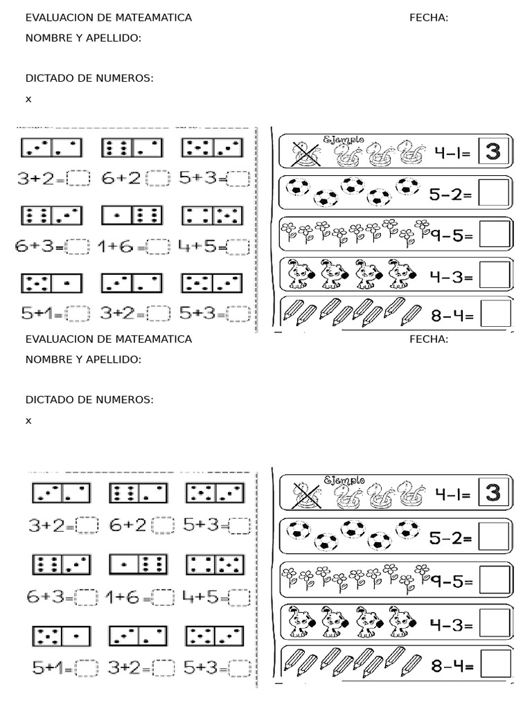 evaluacion de matematica de 1 grado | PDF