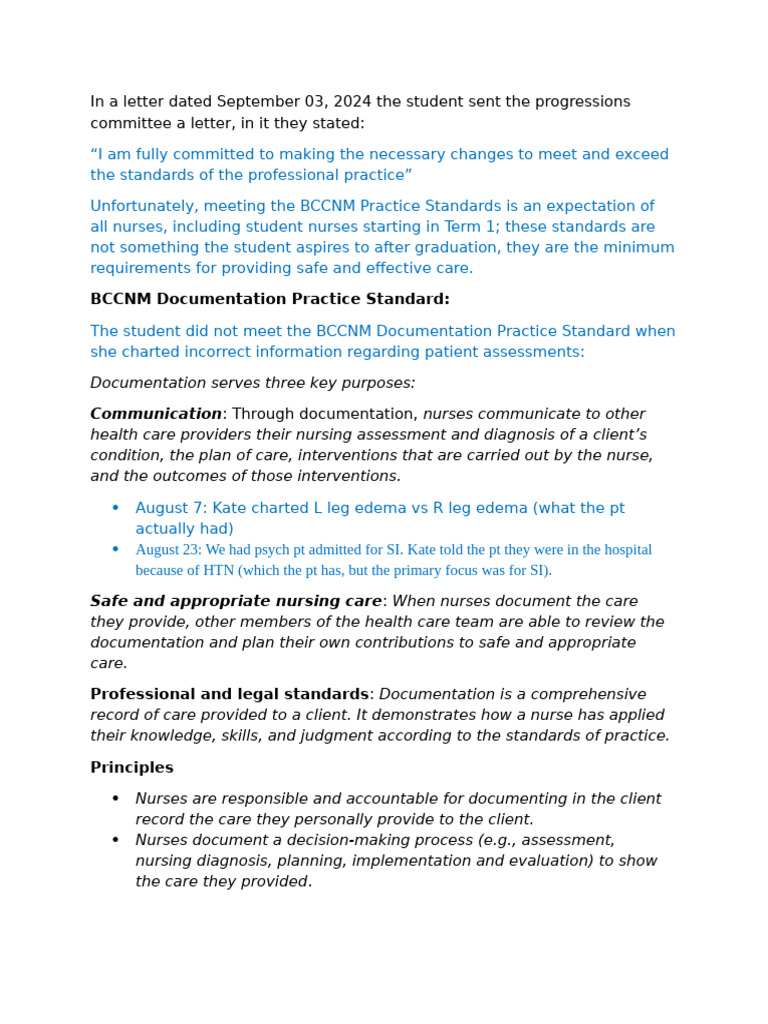 Preceptor Student BCCNM Standards Documentation and Medication | PDF ...