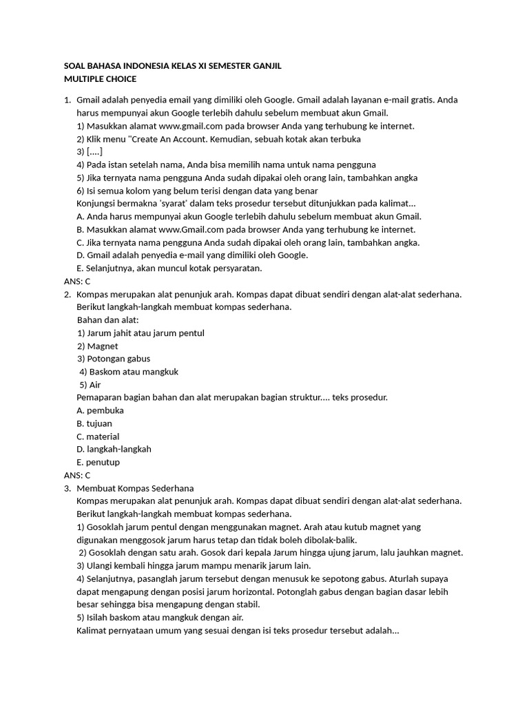 2022 Soal Bahasa Indonesia KLS Xi Semester Ganjil | PDF