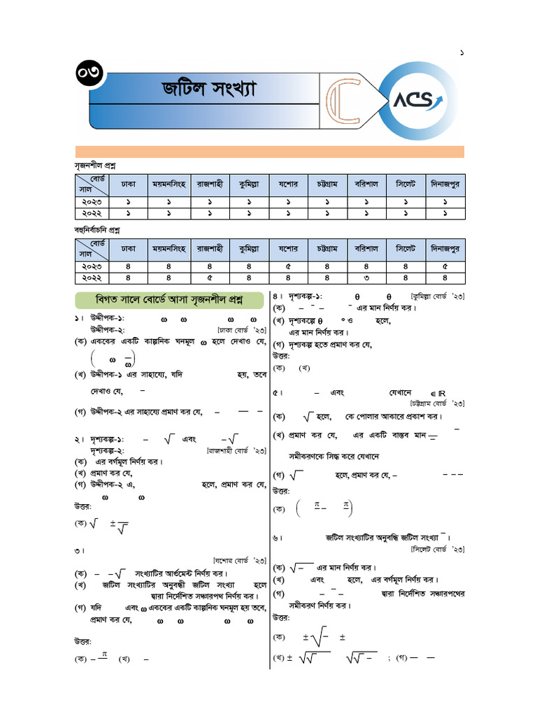 Complex Number Practice Sheet HSC FRB 24 | PDF
