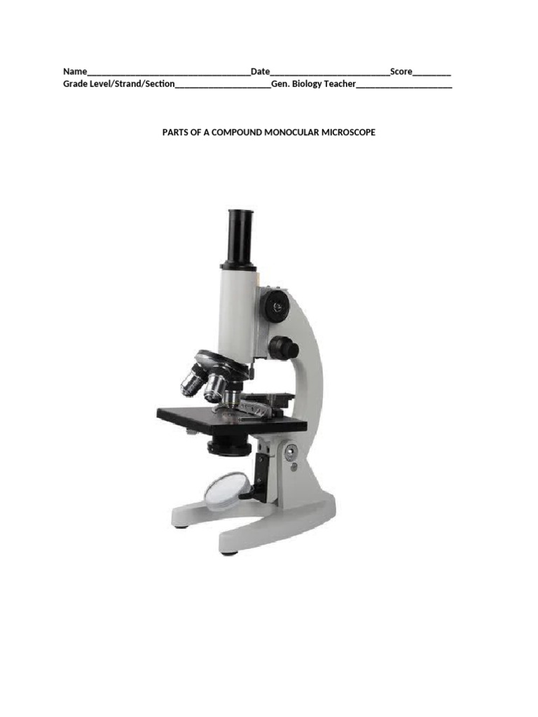 Parts of A Compound Monocular Microcope | PDF