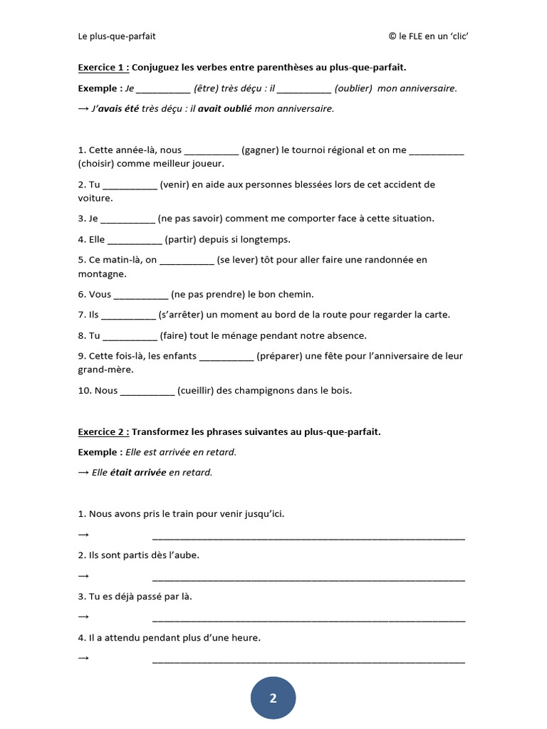 Exercices Le Plus-Que-Parfait | PDF | Arts du langage et discipline ...