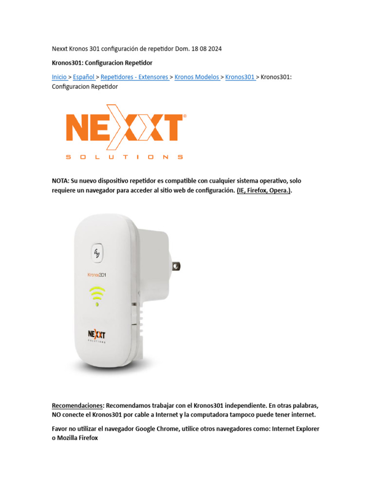 Nexxt Kronos 301 Configuración de Repetidor Dom. 18082024 | PDF