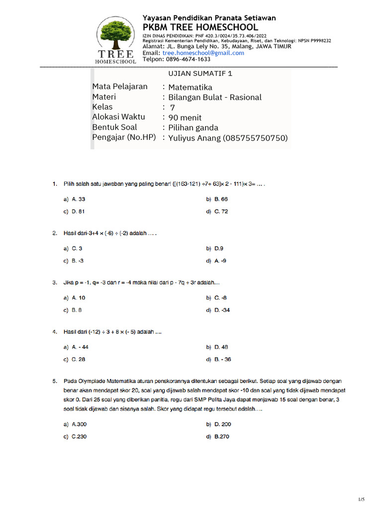 Salinan Dari Soal Sumatif 1 Kelas 7 PDF | PDF