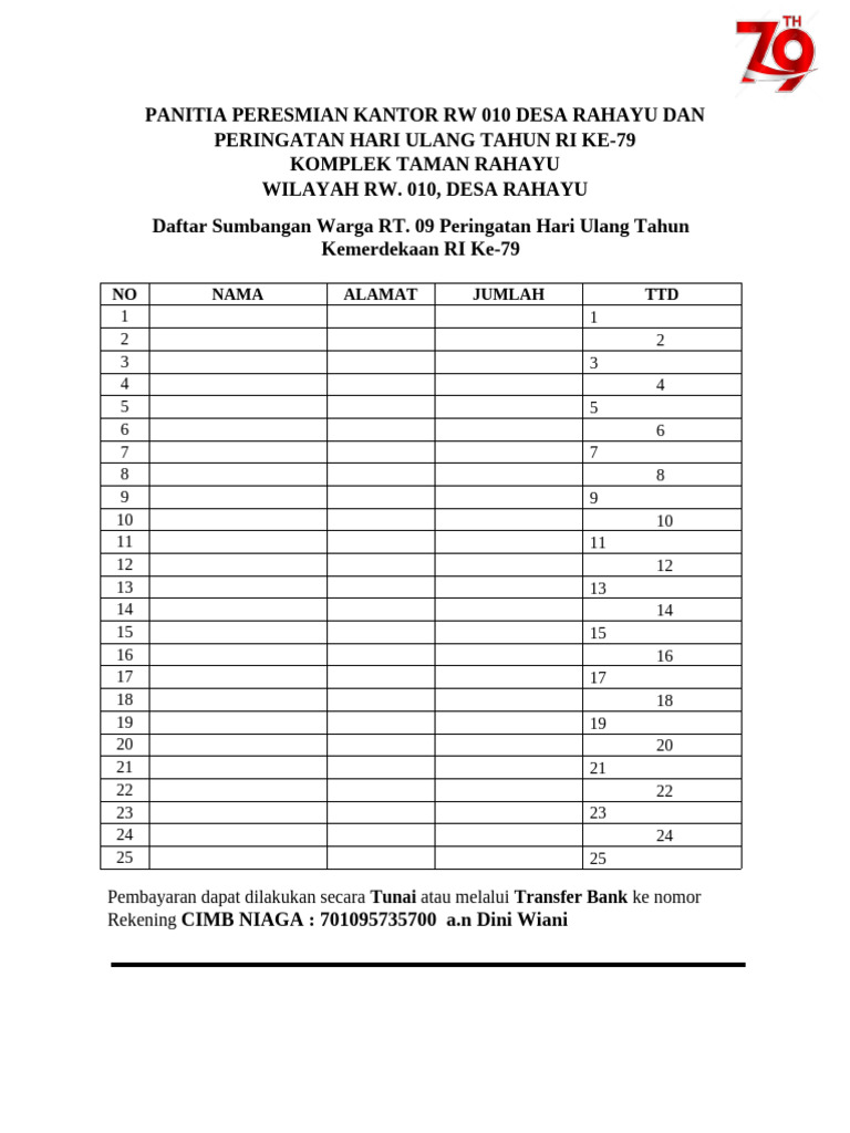 Daftar Sumbangan Panitia 17an | PDF