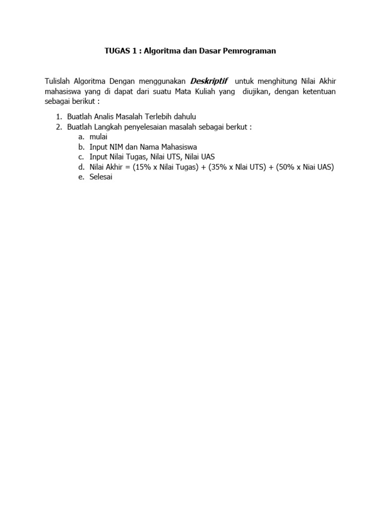 Tugas 1 - Algoritma Dan Dasar Pemrograman - RZL | PDF