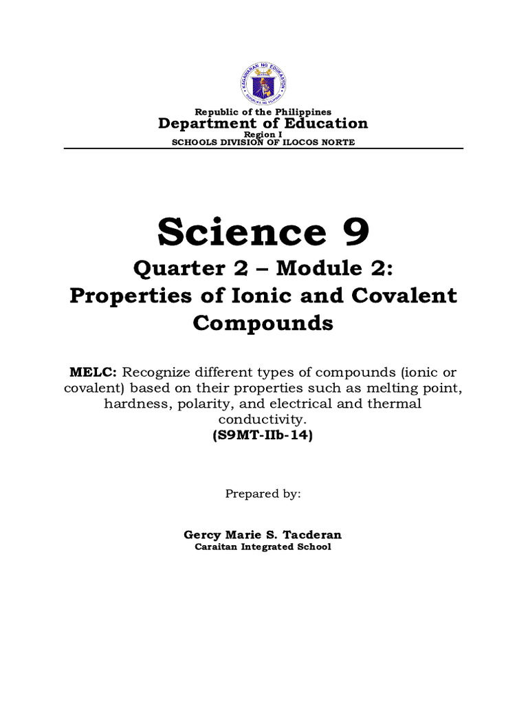 SCIENCE 9 Quarter 2 Module 2 MELC 2 Chemistry | PDF