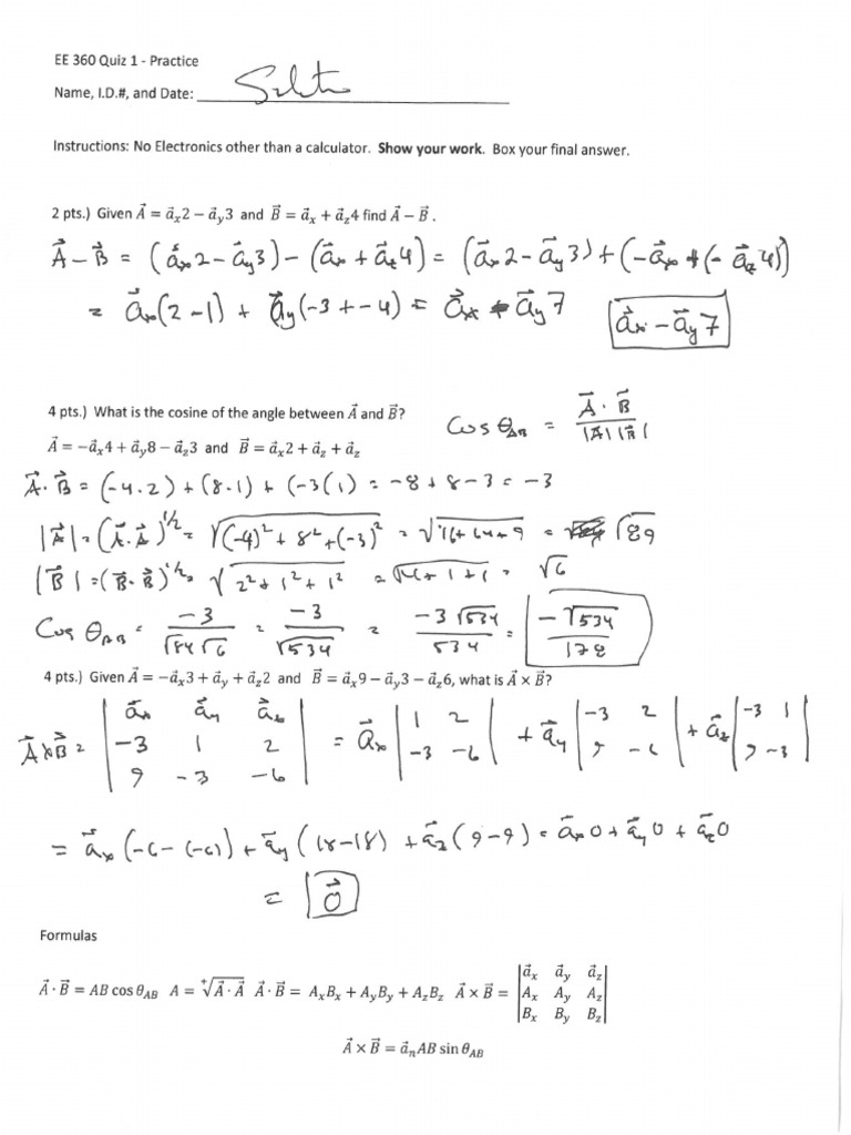 EE360 Quiz 1 Practice Solution | PDF