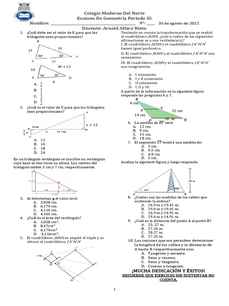 Examen de Geometria P3 2022 | PDF | Triángulo | Geometría del plano euclidiano