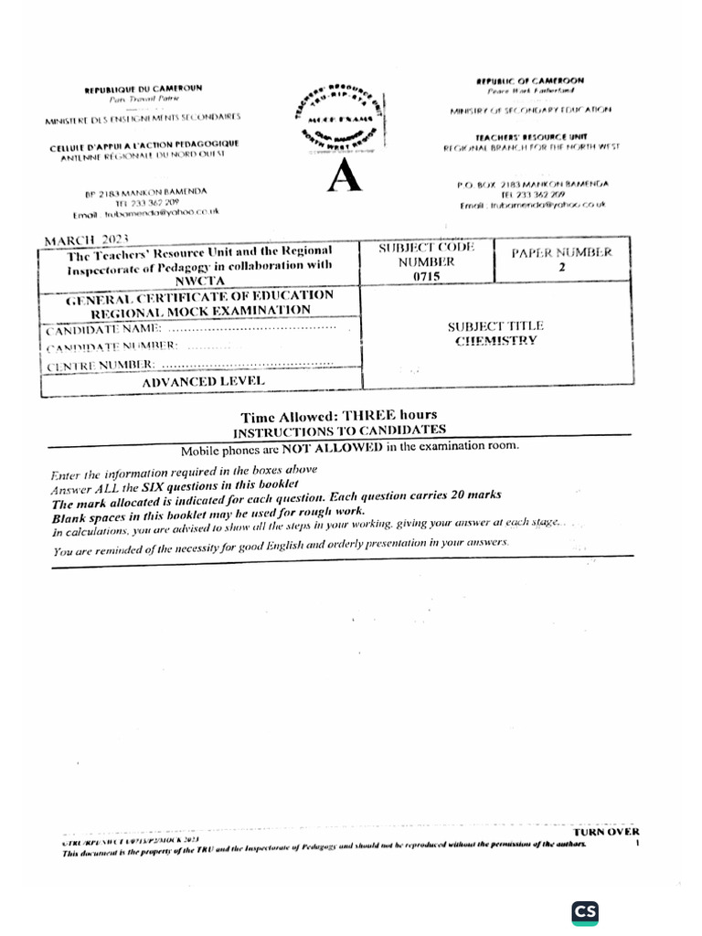NW Mock 2023 0715 Chem Paper 2 | PDF