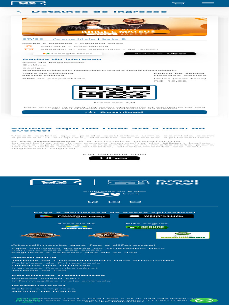 Detalhes Do Ingresso Q2 Ingressos | PDF