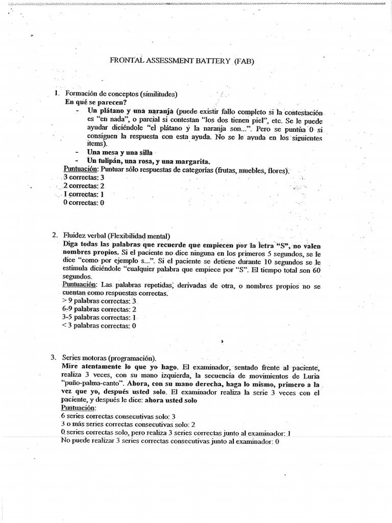 FAB Frontal Assessment Battery | PDF