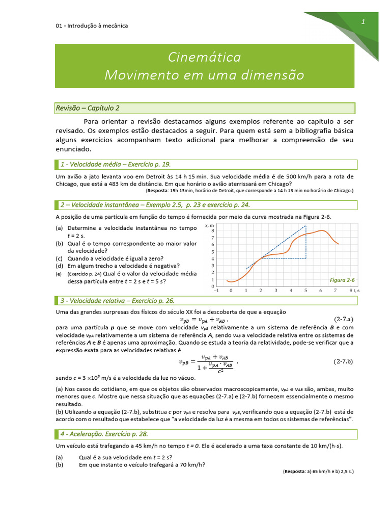 01 Cinematica 1D Revisão | PDF | Velocidade | Ciências e Matemática