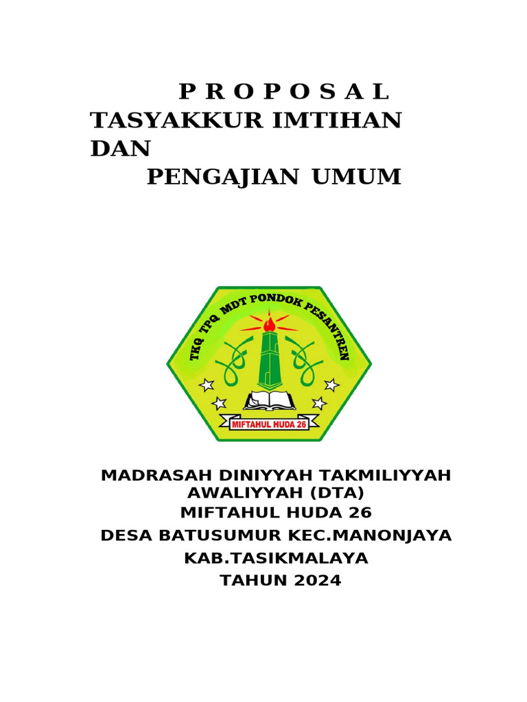 Contoh Proposal Tasyakkur Imtihan Dan Pengajian Umum, Haflah Akhirussanah | PDF