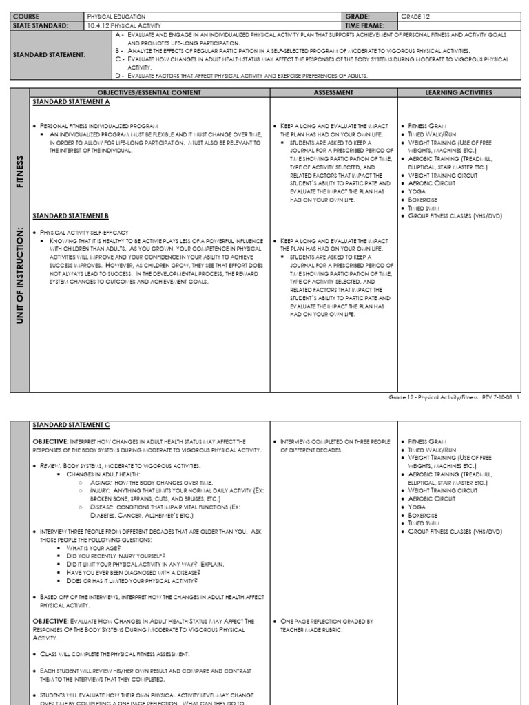 Grade 12 Physical Education Curriculum | PDF