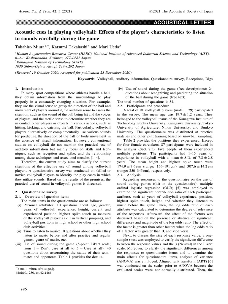Acoustic Cues in Playing Volleyball Effects of The Player's ... Acoustic Cues in Playing Volleyball Effects of The Player's ...