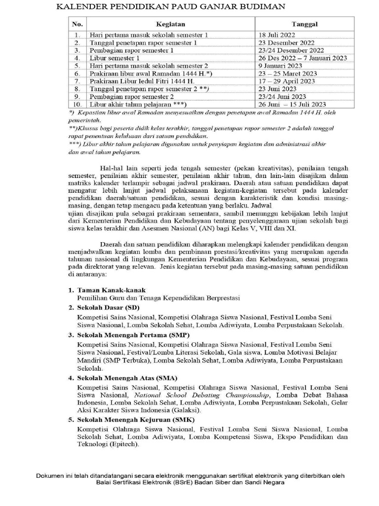 Kalender Pendidikan PAUD | PDF