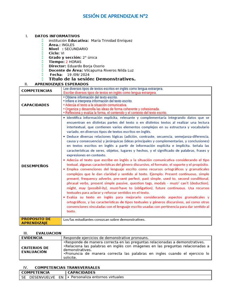 4° Sec. Sesion Actv 01 Ingles 2024 | PDF