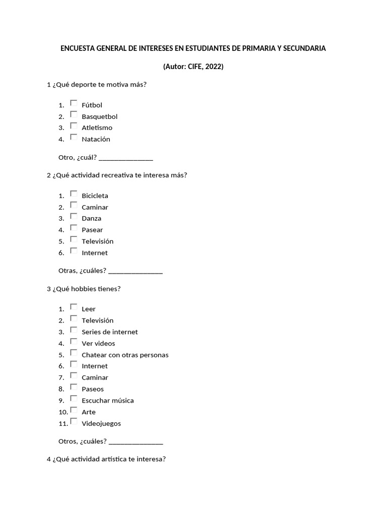 Encuesta general de intereses primaria y secundaria | PDF