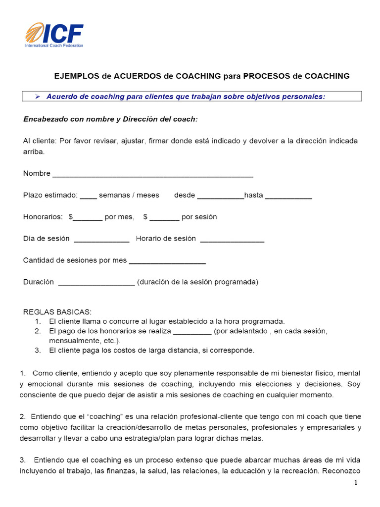 Modelos de Acuerdos de Coaching ICF | PDF