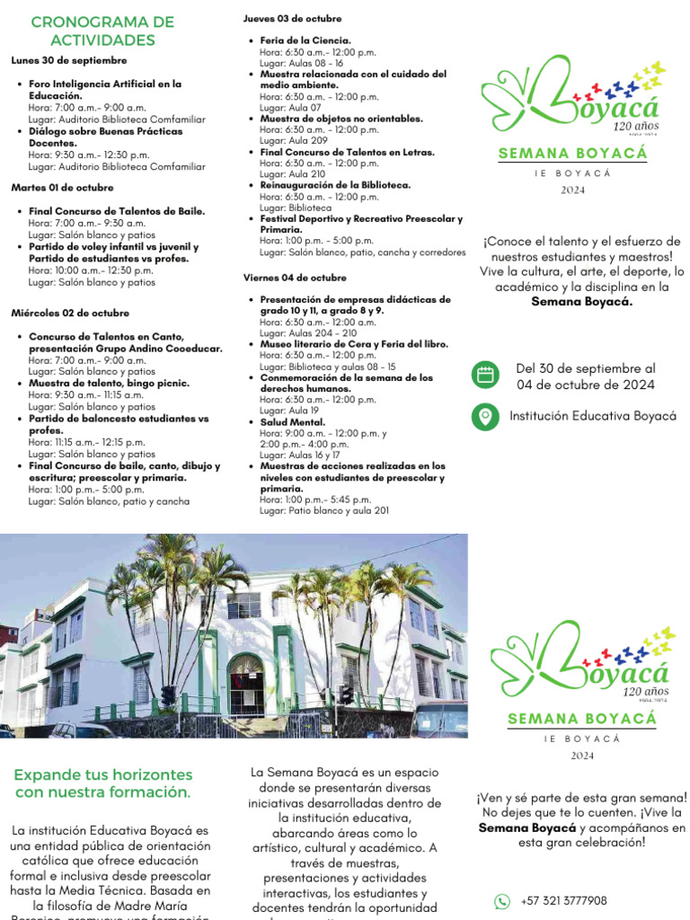 Plegable con la Programacion SEMANA BOYACA | PDF