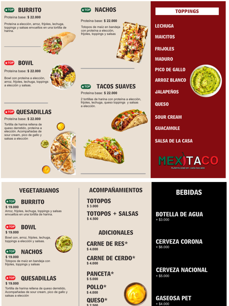 Carta Mexitaco | PDF | Tortilla | Cocina mexicana