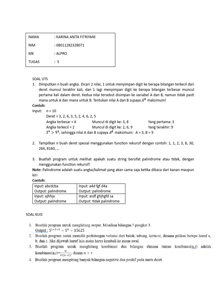 Karina Anita Fitriyani - 08011282328071 - Alpro - Tugas 6 | PDF