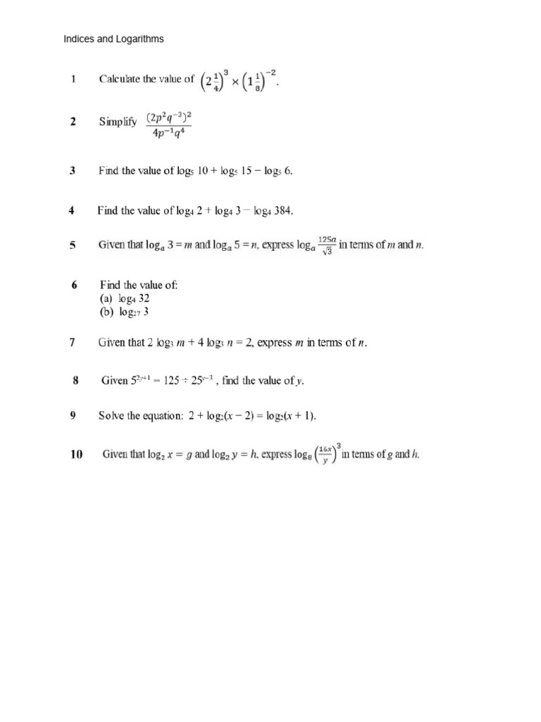 Indices and Logarithms | PDF