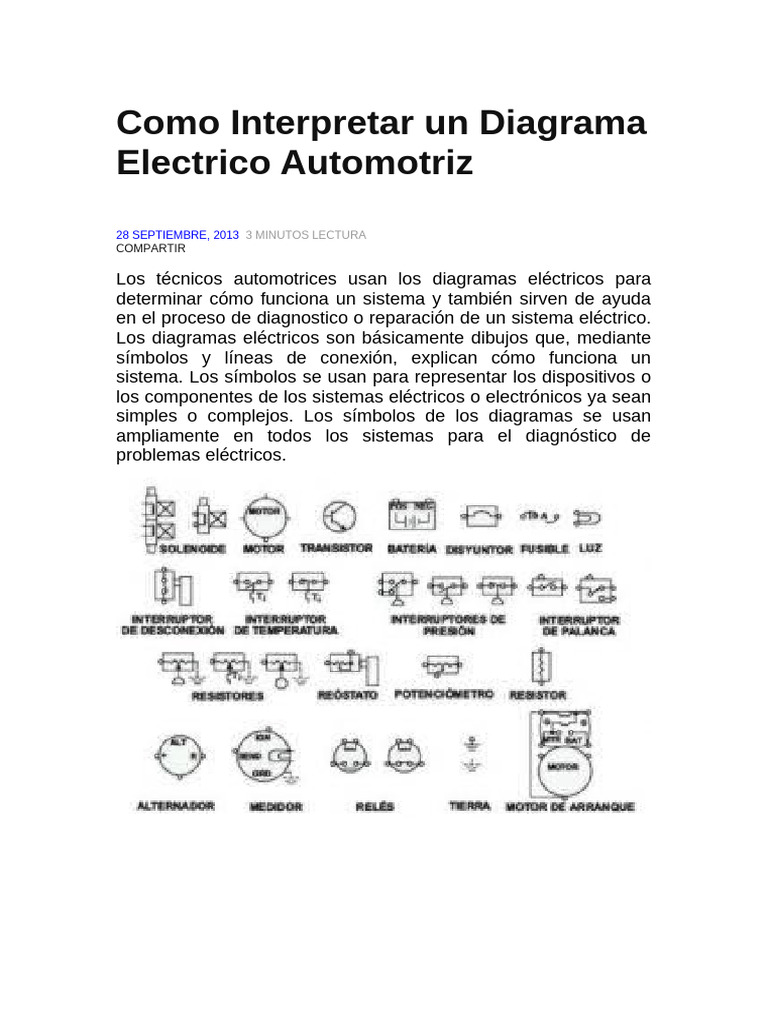 Como Interpretar Un Diagrama Electrico Automotriz | PDF