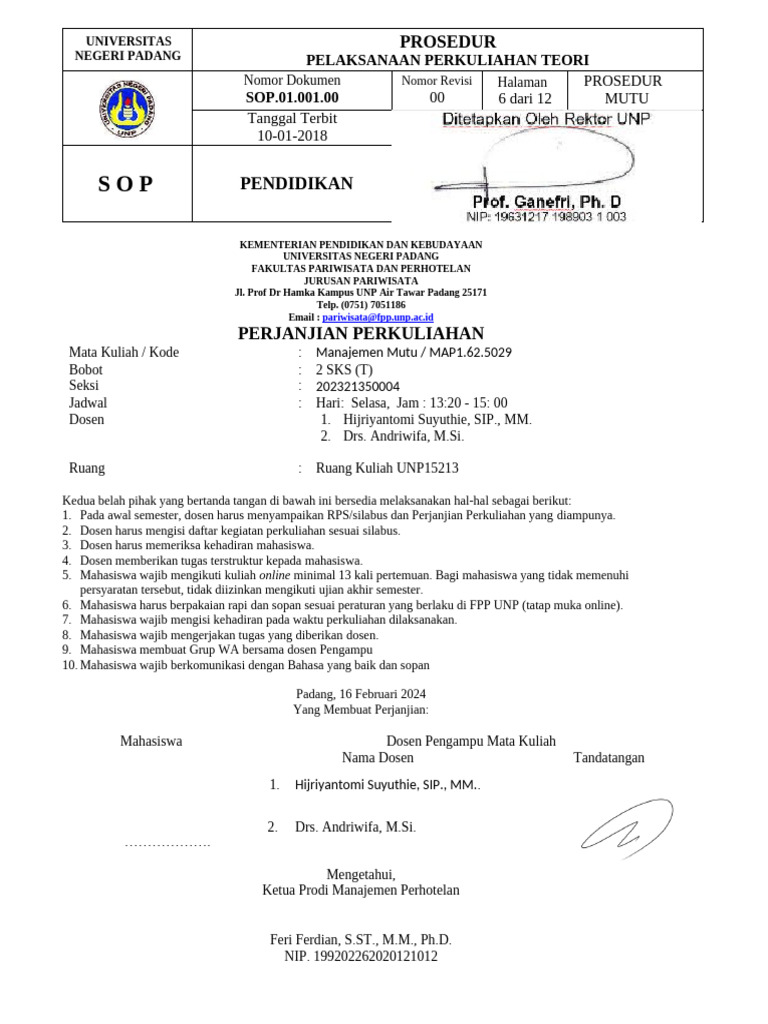 Blangko Kontrak Perkuliahan | PDF