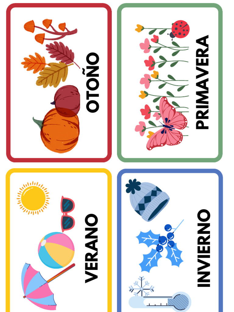Ficha de Estaciones Del Año Infantil Colorido Rosa y Amarillo | PDF