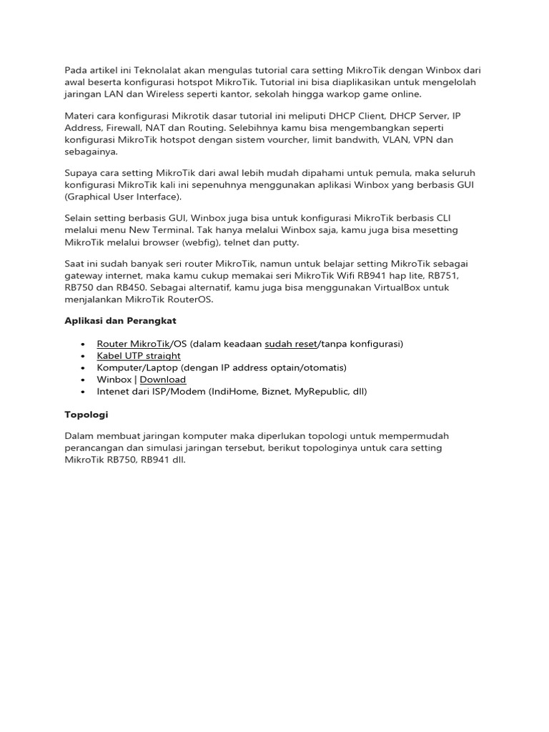Cara Setting MikroTik Dengan Winbox Dari Awal | PDF