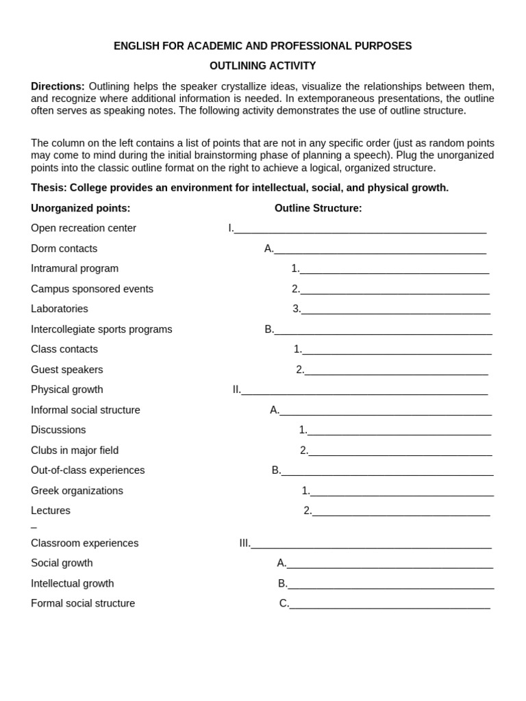 ACTIVITY On OUTLINING | PDF