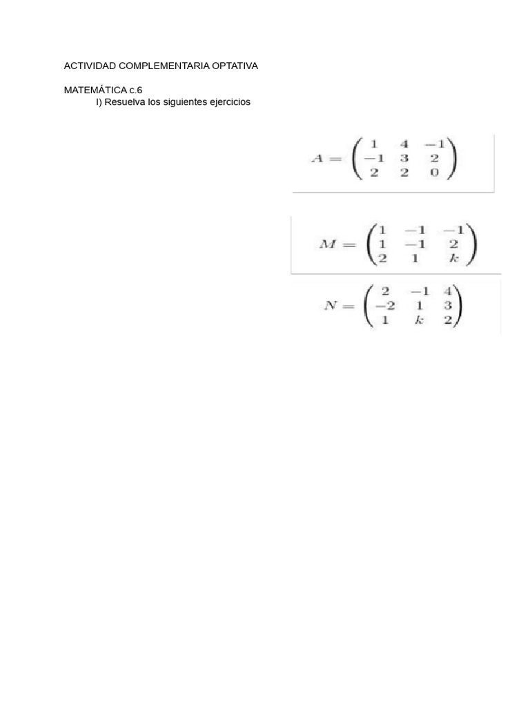 MATEMATICA c.6 ACTIVIDAD COMPLEMENTARIA OPTATIVA I PDF | PDF