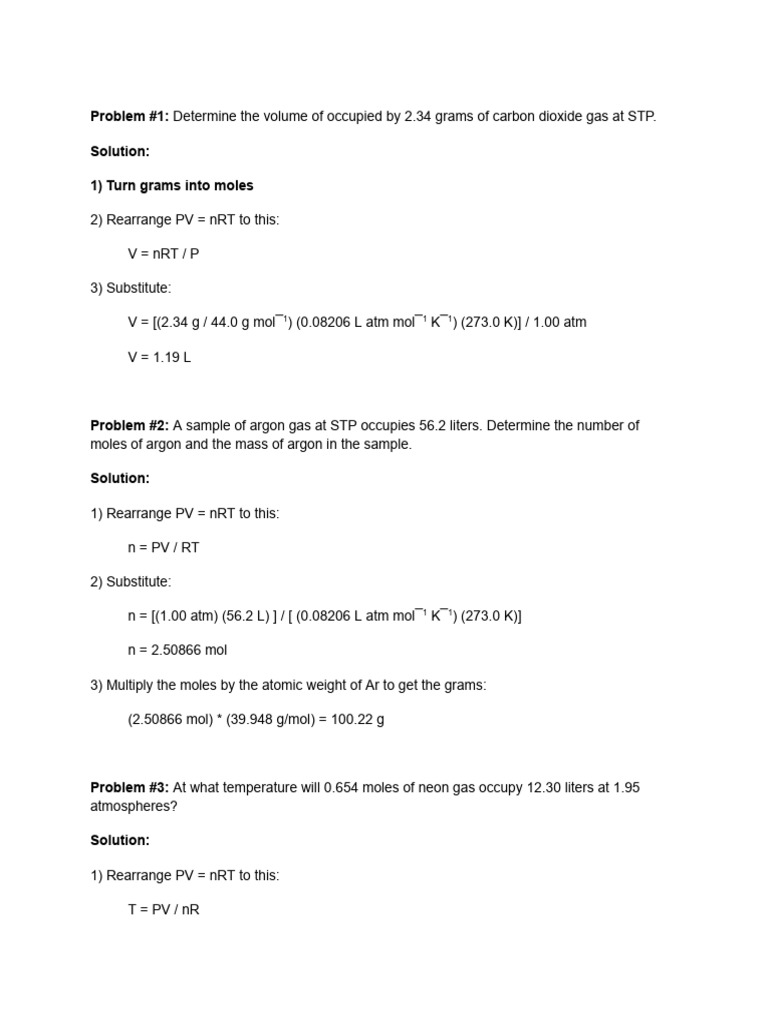 Ideal Gas Law Practice | PDF