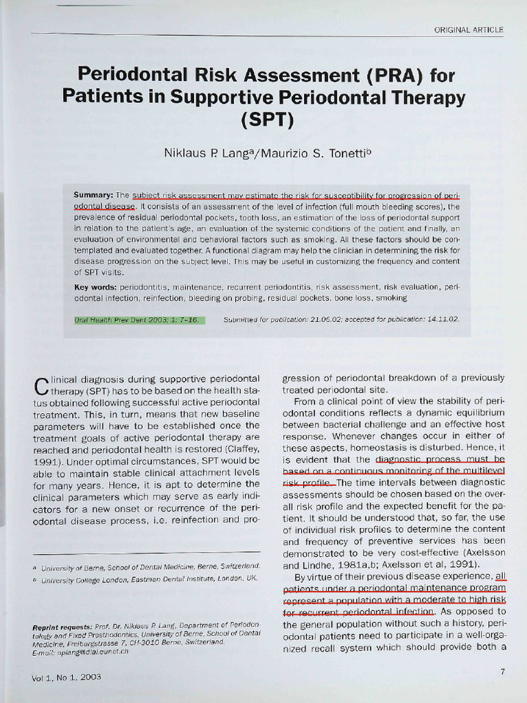Periodontal Risk Assesment LANG - TONETTI | PDF