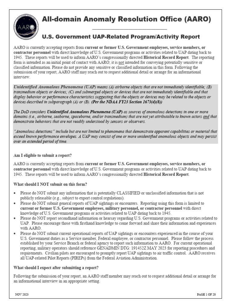 AARO UAP Program Report User Guide-20231211 | PDF