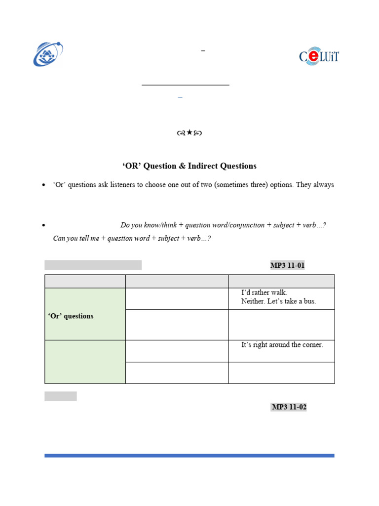 W1.Alternative Questions and Indirect Questions | PDF