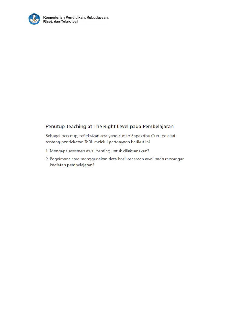 Penutup Teaching at The Right Level Pada Pembelajaran | PDF