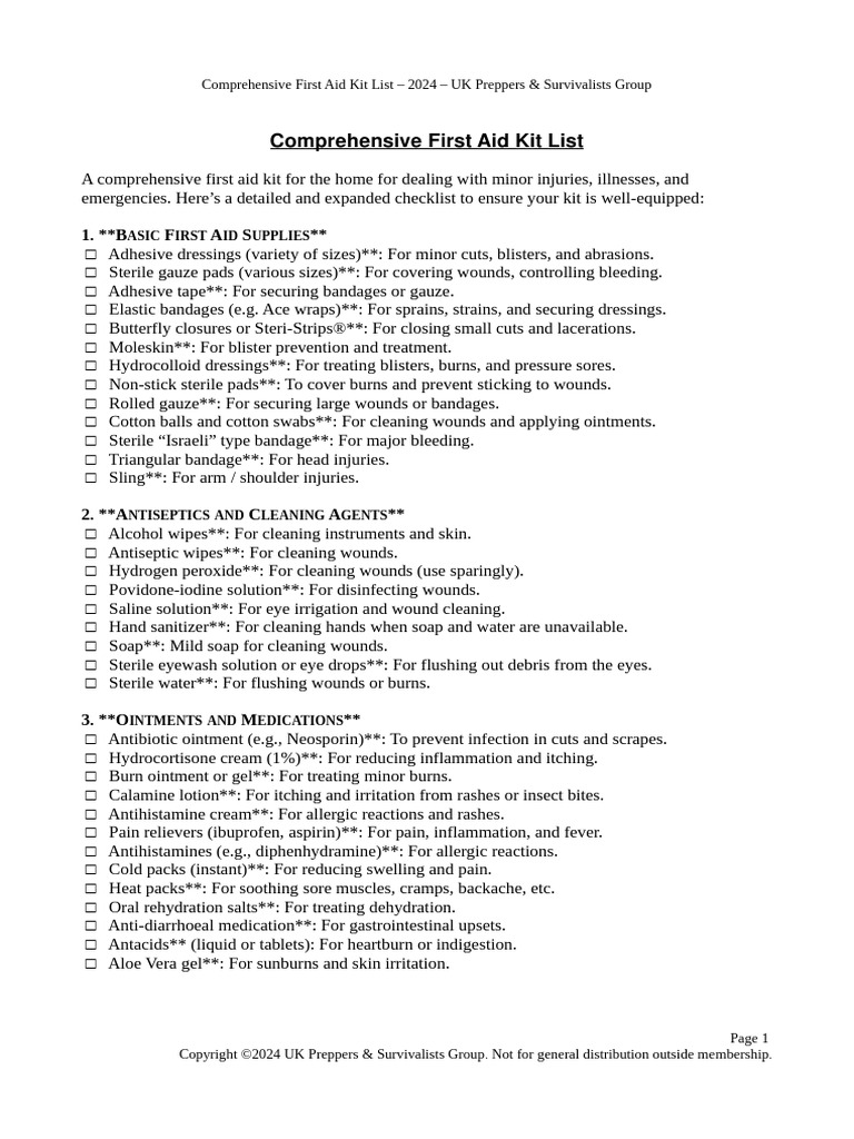 Comprehensive First Aid List | PDF