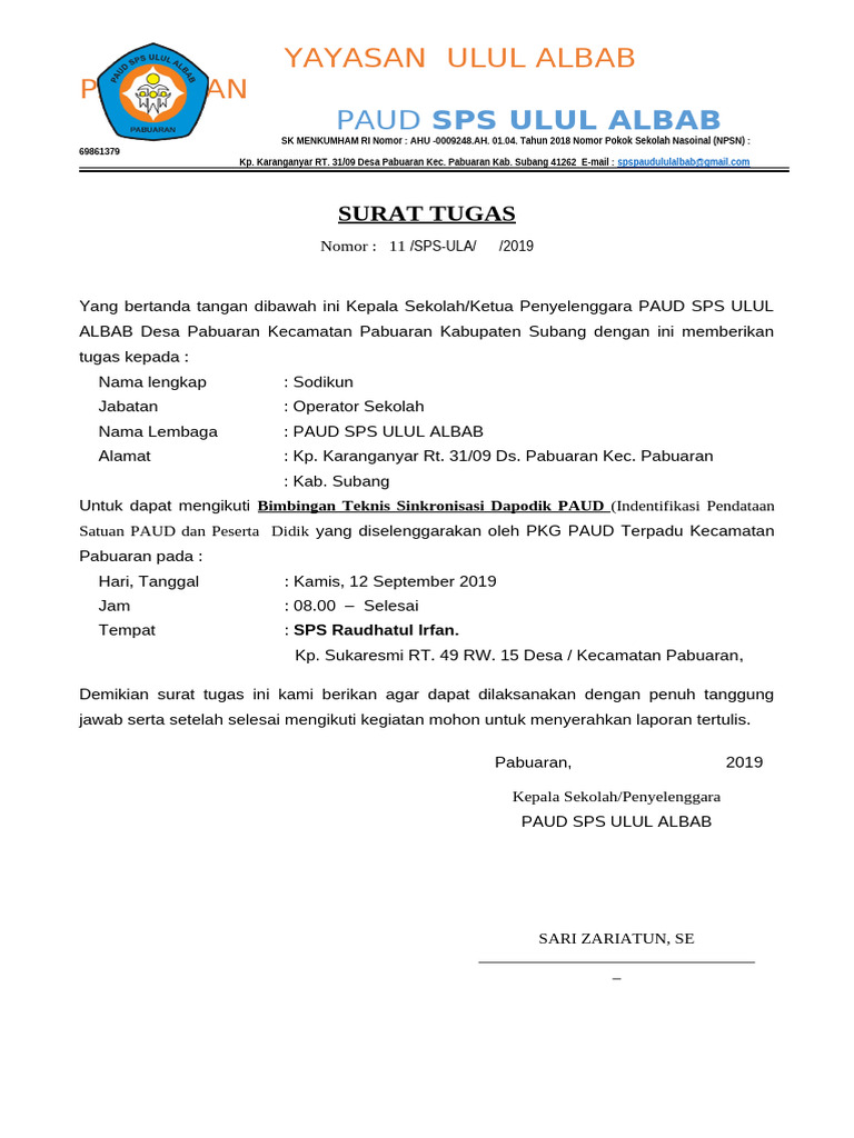 Revisi Surat Tugas Operator Sekolah | PDF