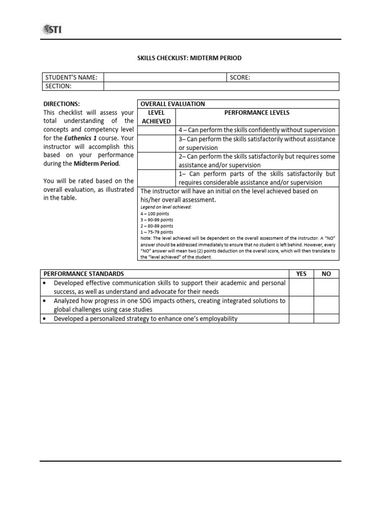 Euthenics 03_Skills_Checklist | PDF