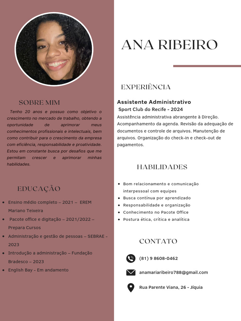 Currículo Simples Com Foto e Informações em Rosa e Branco - 20240811 ...