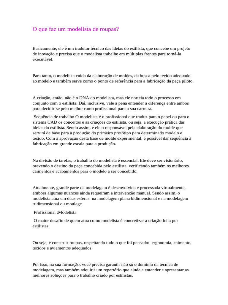 O Que Faz Um Modelista de Roupas | PDF