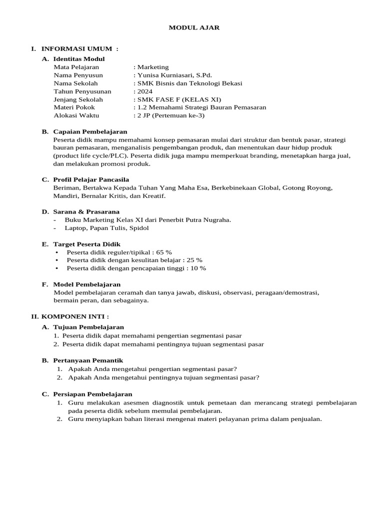 MODUL AJAR MK - CP 1 (Pertemuan Ke-3) | PDF